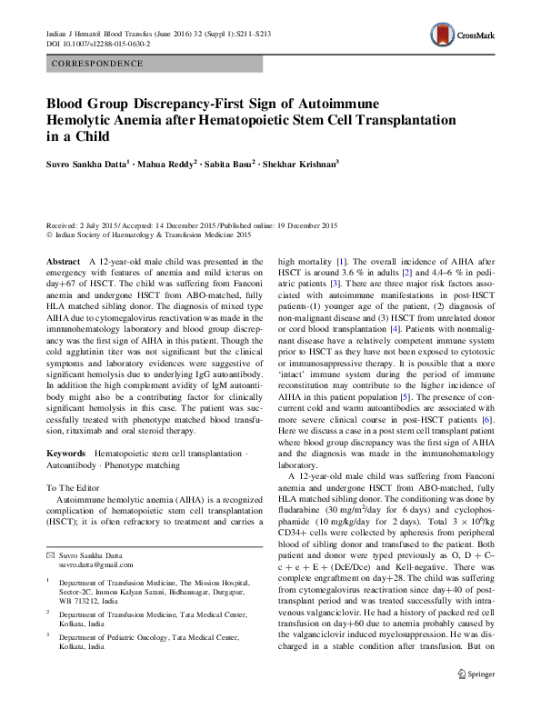 (PDF) Blood Group Discrepancy-First Sign of Autoimmune Hemolytic Anemia ...