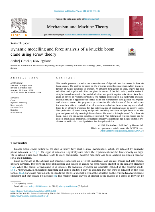 (PDF) Dynamic modelling and force analysis of a knuckle boom crane ...