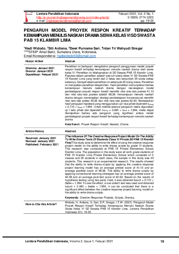 (PDF) Pengaruh Model Proyek Respon Kreatif Terhadap Kemampuan Menulis ...
