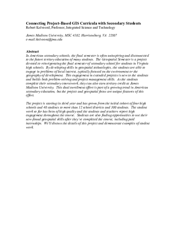(PDF) Connecting Project-Based GIS Curricula with Secondary Students