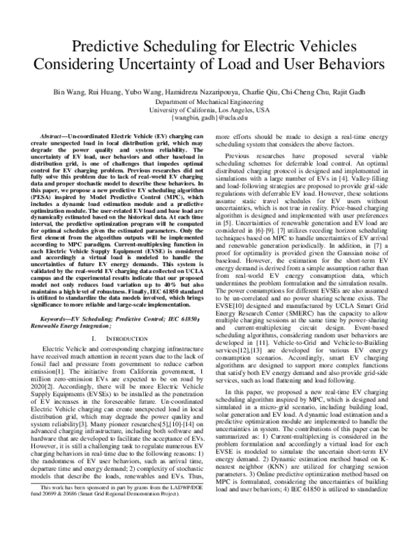 (PDF) Predictive scheduling for Electric Vehicles considering ...