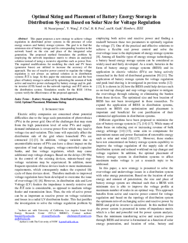 Pdf Optimal Sizing And Placement Of Battery Energy Storage In