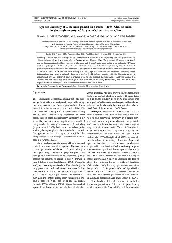 (PDF) Species diversity of Coccoidea parasitoids wasps (Hym ...