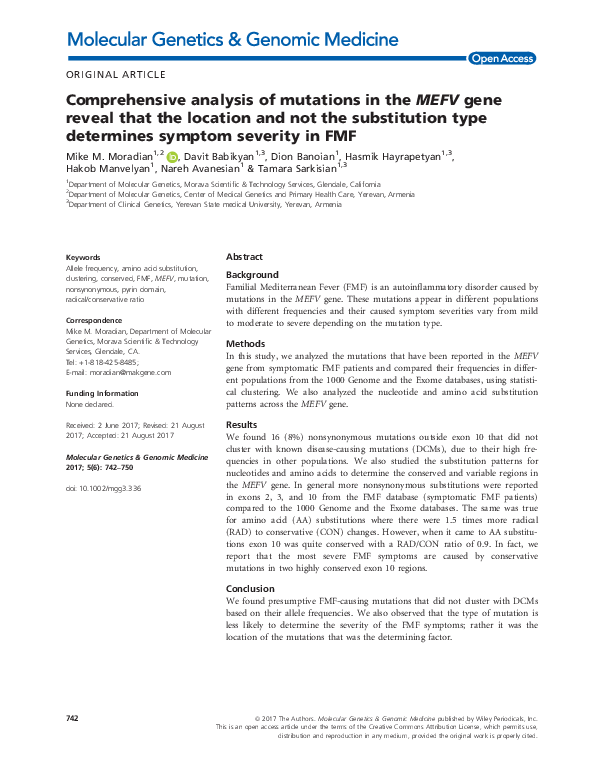 (PDF) Comprehensive analysis of mutations in the MEFV gene reveal that ...