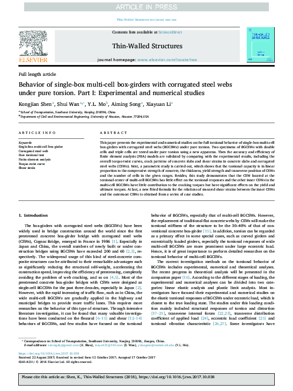 (PDF) Behavior of single-box multi-cell box-girders with corrugated ...