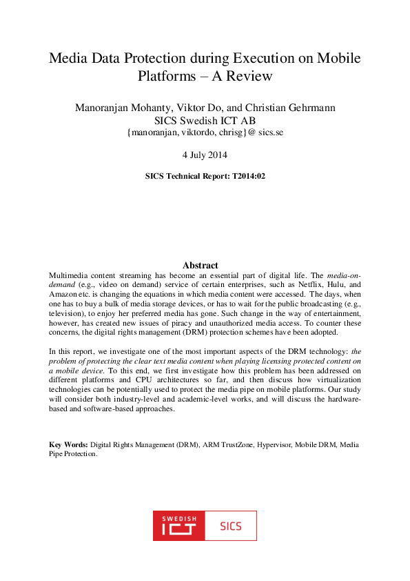 (PDF) Media data protection during execution on mobile platforms–a review