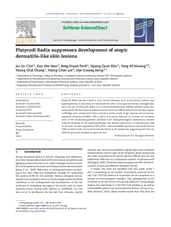 (PDF) Platycodi Radix suppresses development of atopic dermatitis-like ...