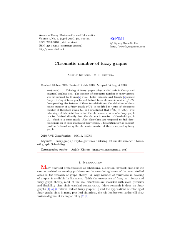 (PDF) Chromatic Number of Fuzzy Graphs