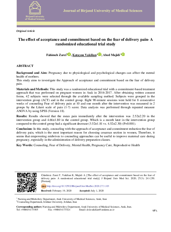 (PDF) The effect of acceptance and commitment based on the fear of ...