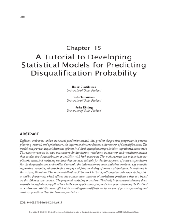 (PDF) A Tutorial to Developing Statistical Models for Predicting Disqualification Probability