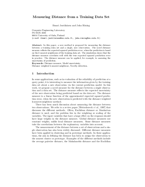 (PDF) Measuring Distance from a Training Data Set
