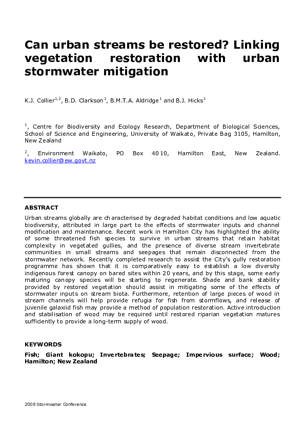 (PDF) Can urban streams be restored? Linking vegetation restoration ...