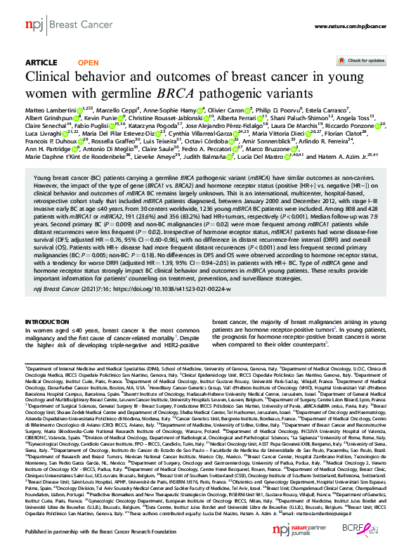 (PDF) Clinical behavior and outcomes of breast cancer in young women with germline BRCA ...