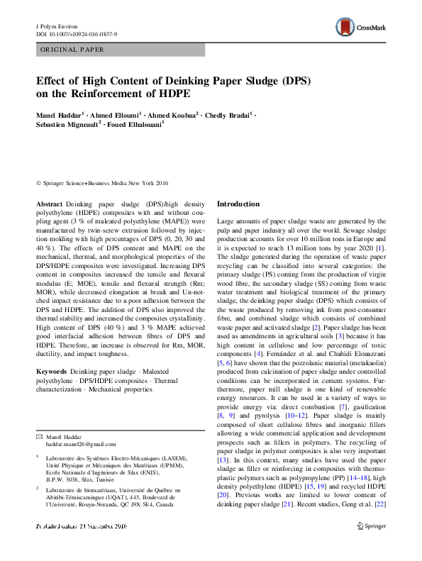 (PDF) Effect of High Content of Deinking Paper Sludge (DPS) on the ...