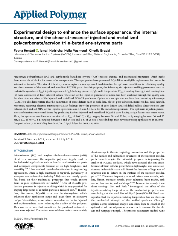(PDF) Experimental design to enhance the surface appearance, the ...