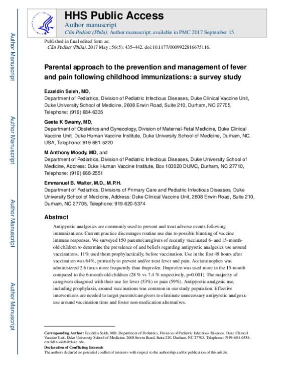 (PDF) Parental Approach to the Prevention and Management of Fever and ...