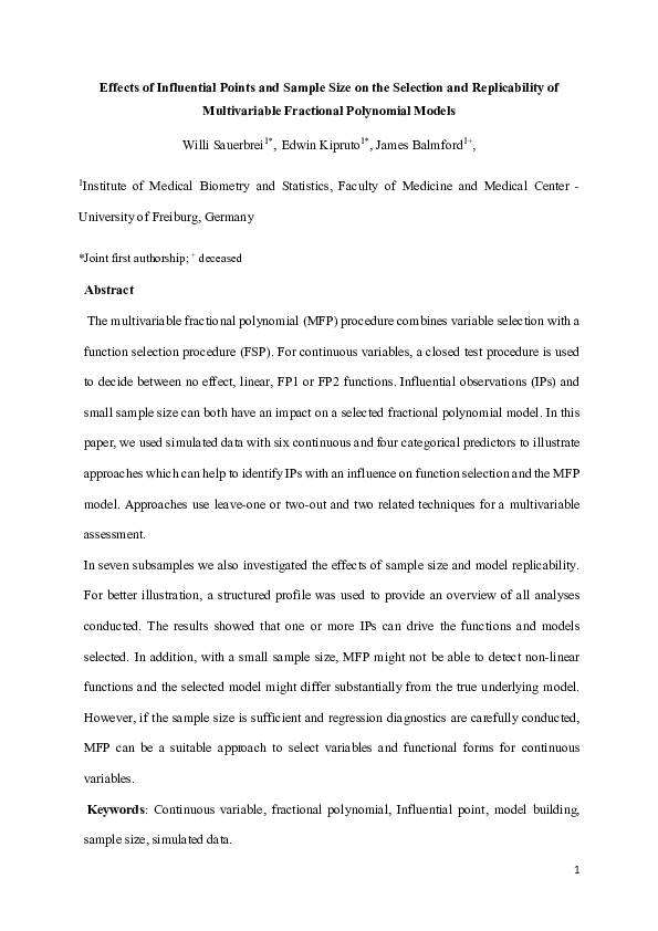 (PDF) Effects of Influential Points and Sample Size on the Selection ...