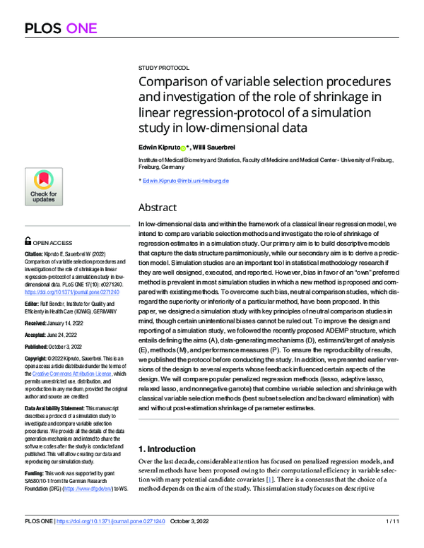 (PDF) Comparison of variable selection procedures and investigation of the role of shrinkage in ...