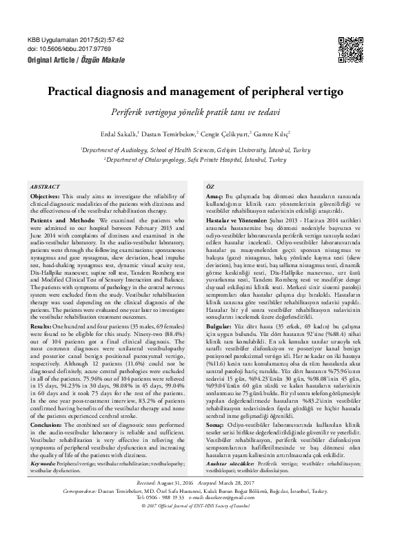 (PDF) Practical diagnosis and management of peripheral vertigo