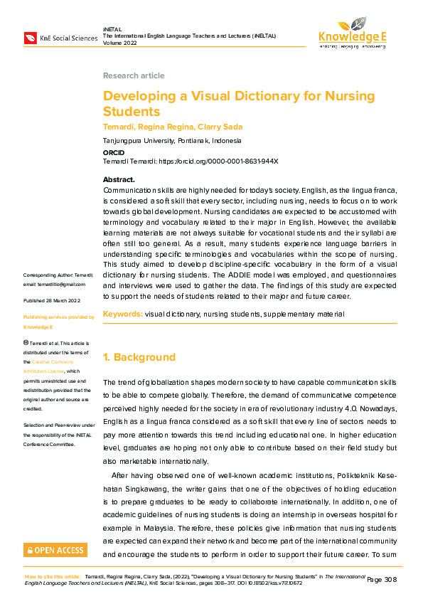 (PDF) Developing a Visual Dictionary for Nursing Students
