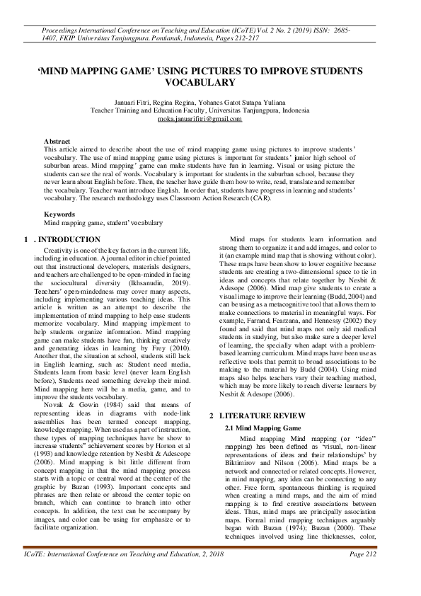(PDF) ‘Mind Mapping Game’ Using Pictures to Improve Students Vocabulary ...