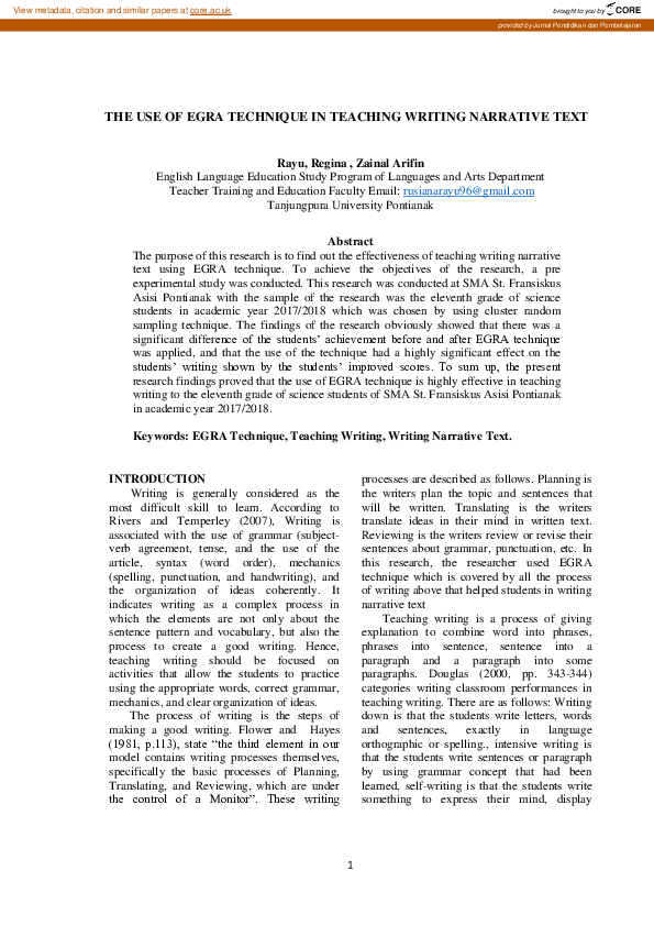 (PDF) The Use of Egra Technique in Teaching Writing Narrative Text
