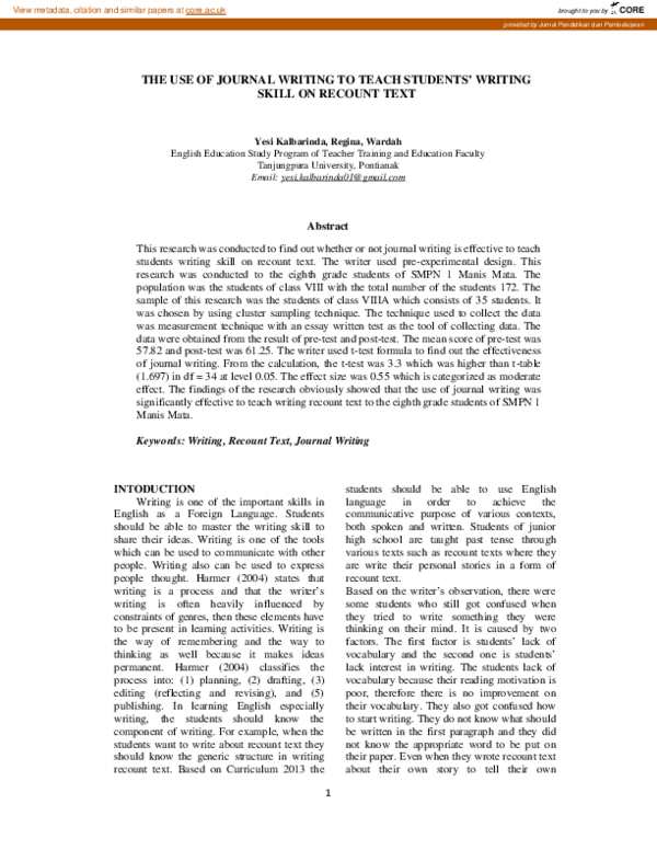 (PDF) The Use of Journal Writing to Teach Students’ Writing Skill on ...