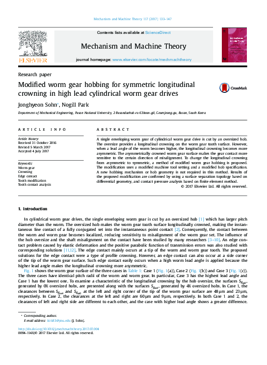 (PDF) Modified worm gear hobbing for symmetric longitudinal crowning in ...