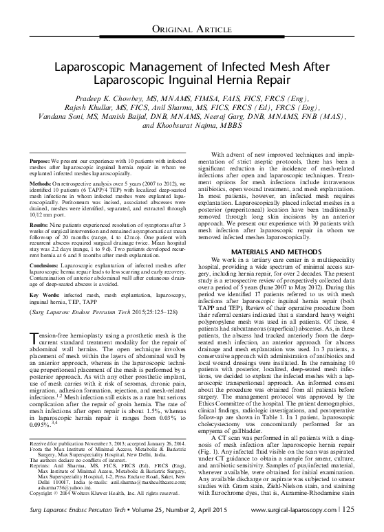 (PDF) Laparoscopic Management of Infected Mesh After Laparoscopic Inguinal Hernia Repair