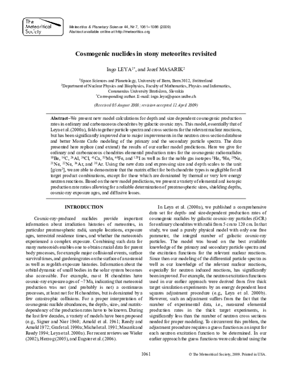 (PDF) Cosmogenic nuclides in stony meteorites revisited