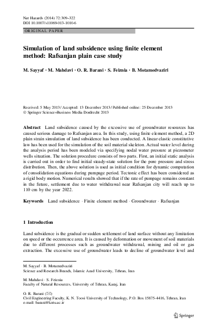 (PDF) Simulation of land subsidence using finite element method ...