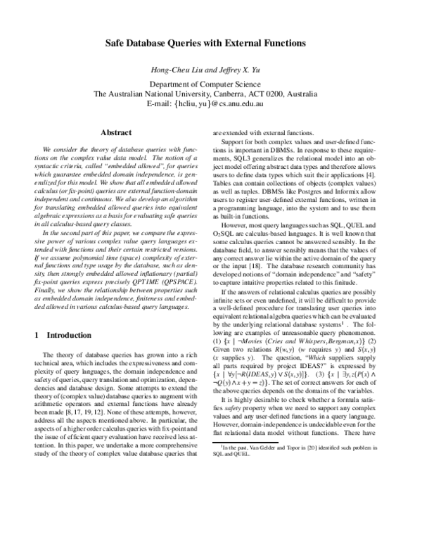 (PDF) Safe database queries with external functions