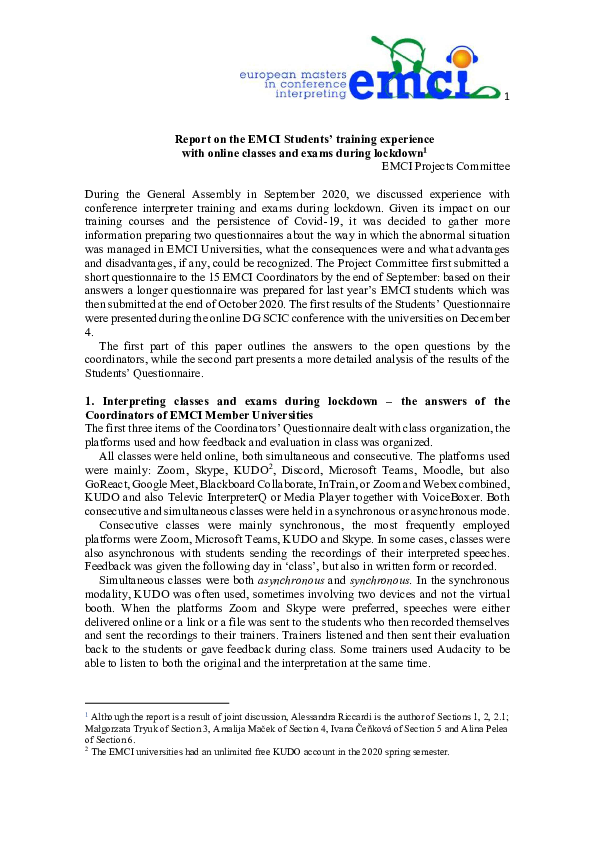 (PDF) Report on the EMCI Students\u2019 training experience with online ...