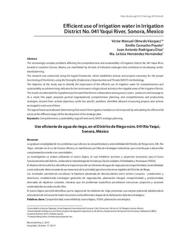 (PDF) Efficient use of irrigation water in Irrigation District No. 041 ...