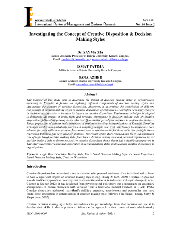 (PDF) Investigating the Concept of Creative Disposition Decision Making ...