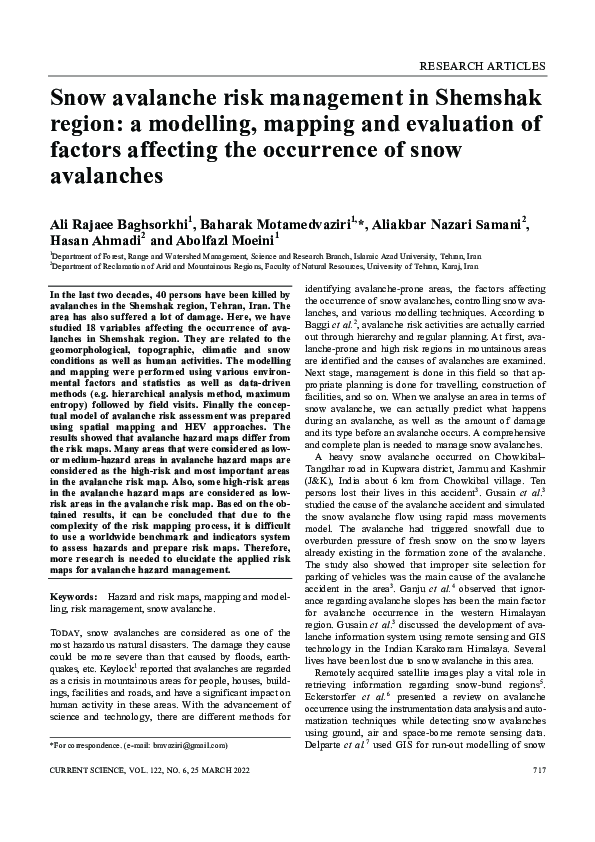 (PDF) Snow avalanche risk management in Shemshak region: a modelling ...