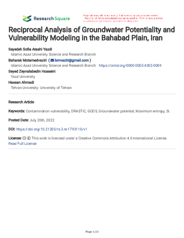 (PDF) Reciprocal Analysis of Groundwater Potentiality and Vulnerability ...