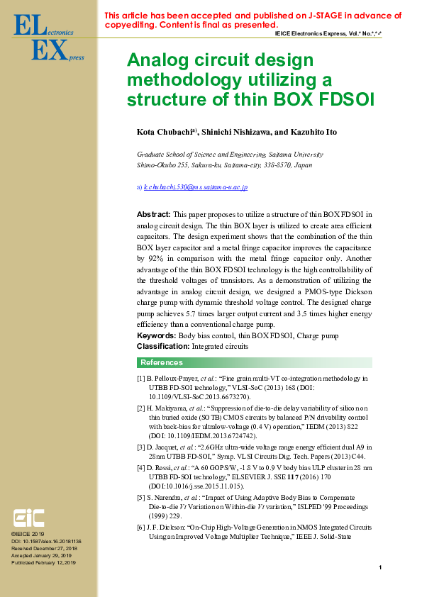 (PDF) Analog circuit design methodology utilizing a structure of thin BOX FDSOI