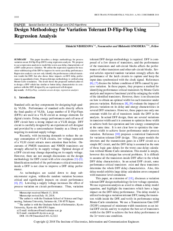 (PDF) Design Methodology for Variation Tolerant D-Flip-Flop Using Regression Analysis