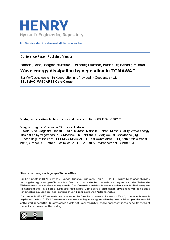 Pdf Wave Energy Dissipation By Vegetation In Tomawac