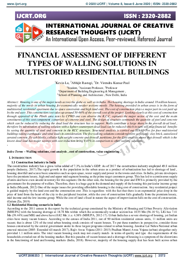 (PDF) Financial Assessment of Different Types of Walling Solutions in Multistoried Residential ...