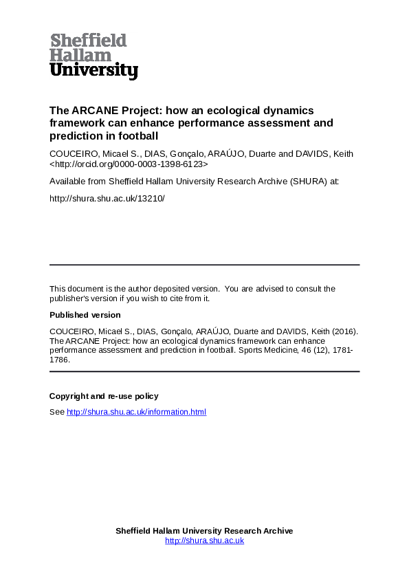 (PDF) The ARCANE Project: How an Ecological Dynamics Framework Can Enhance Performance ...