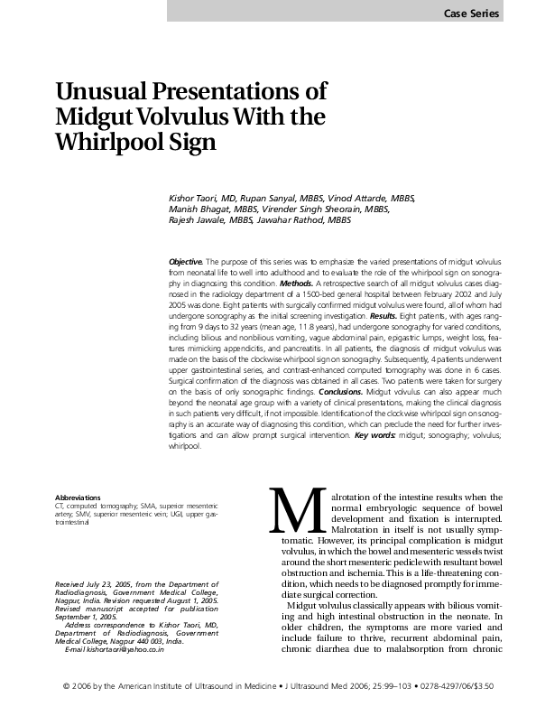 (PDF) Unusual Presentations of Midgut Volvulus With the Whirlpool Sign