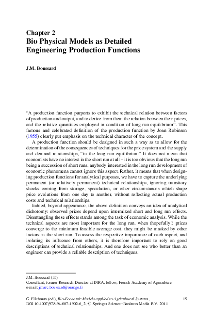 (PDF) Bio Physical Models as Detailed Engineering Production Functions