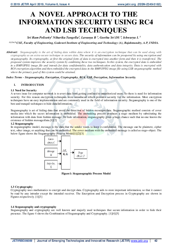 (PDF) A Novel Approach to the Information Security Using RC4 and LSB Techniques