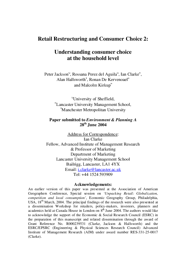 (PDF) Retail Restructuring and Consumer Choice 2. Understanding Consumer Choice at the Household ...