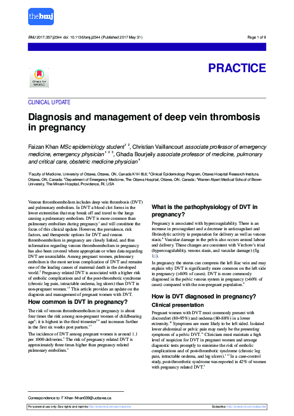 (PDF) Diagnosis and management of deep vein thrombosis of the upper ...