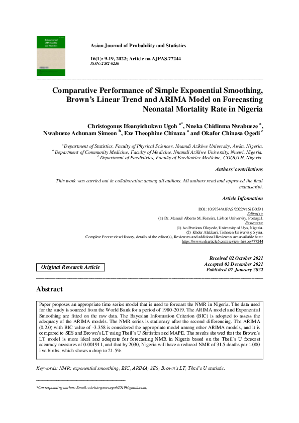 Pdf Comparative Performance Of Simple Exponential Smoothing Browns