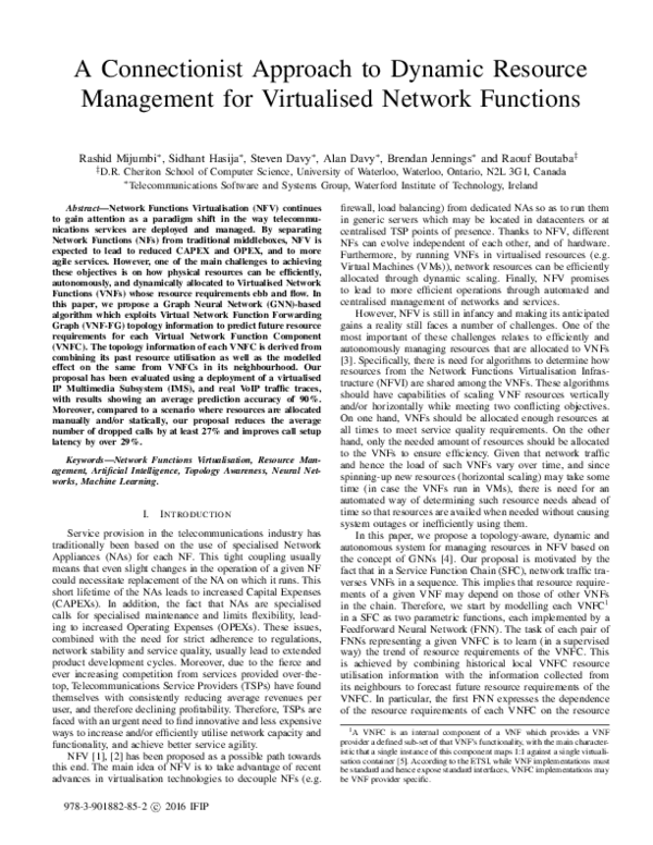 (PDF) A connectionist approach to dynamic resource management for virtualised network functions