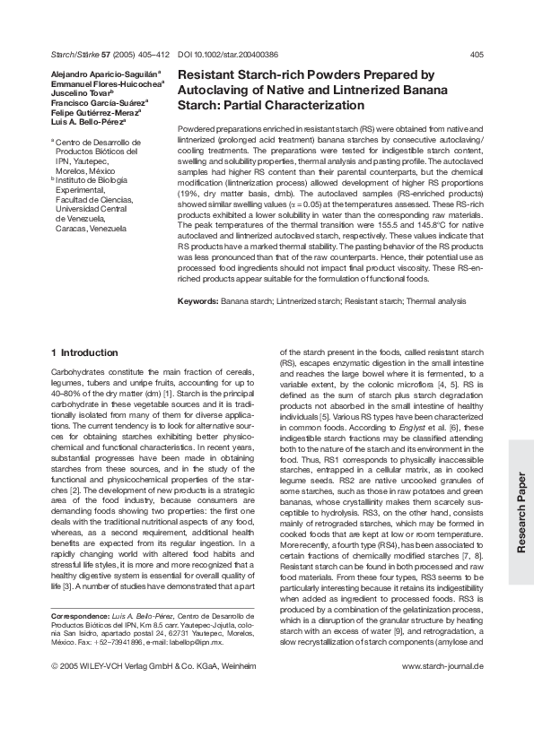 (PDF) Resistant Starch-rich Powders Prepared by Autoclaving of Native and Lintnerized Banana ...